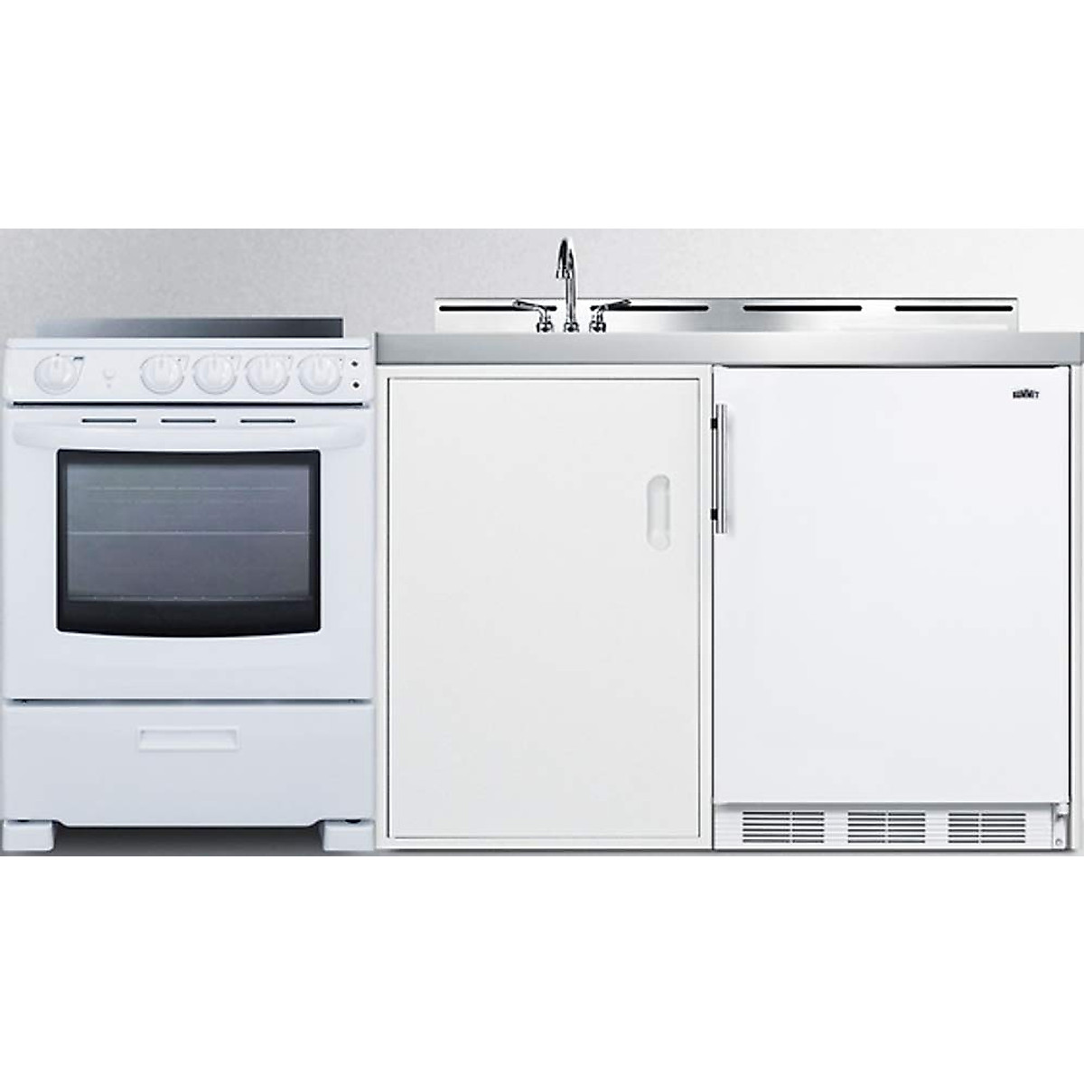 Summit Appliance ACK72ELSTW 72" Wide All-in-One Kitchenette with Electric Range, Refrigerator-freezer Included, Cutlery Bin, Storage Compartment