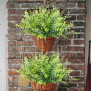 Dehoxara Artificial Boxwood 6 Bundles, Artificial Greenery Stems Fake Outdoor Plants UV Resistant No Fade Desk Plant for Home Office Bathroom Garden Porch Hanging Planter Window Box Decorating
