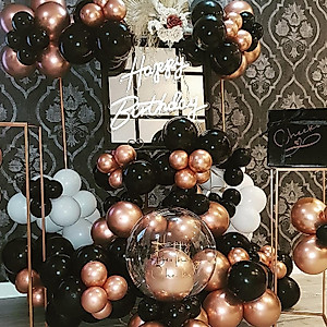 Rose Gold and Black Balloon Arch Garland Kit, 100pcs Rose Gold Black Balloons with Tape Strip & Dot Glue for Girl's Birthday Bridal Shower Mother's Day Wedding Graduation Prom Decorations Supplies