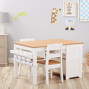 Melissa & Doug Wooden Art Table & Chairs Set - White - Kids Craft Table And Chairs, Children's Furniture
