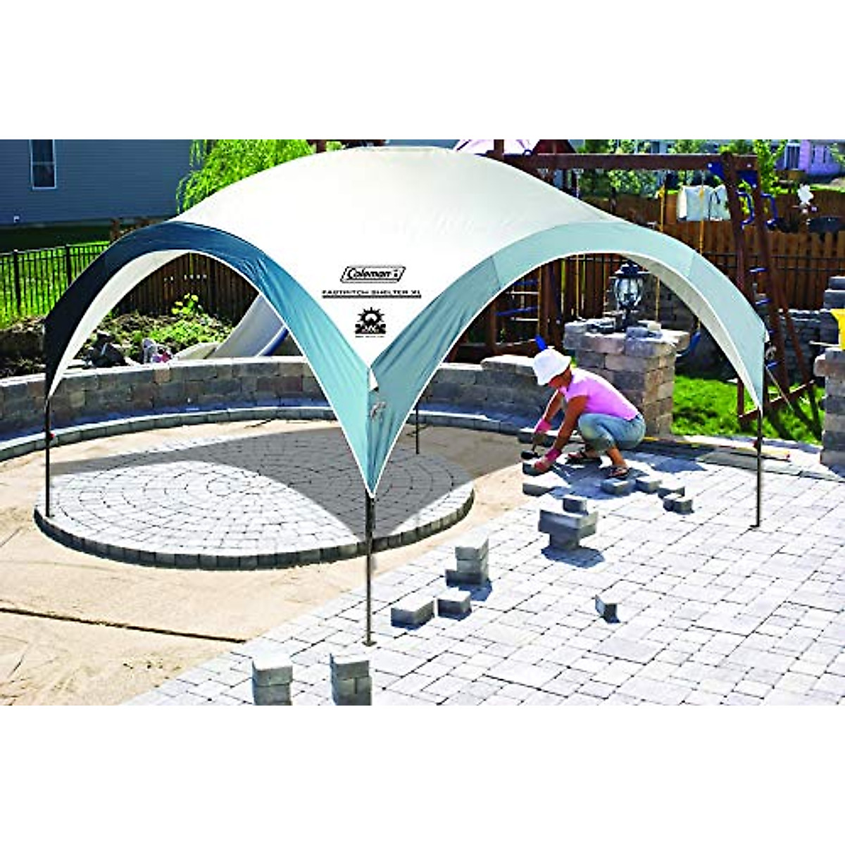 Coleman Gazebo, Fastpitch Shelter XL for Garden and Camping, Sturdy Steel Construction, Large Tent, Portable Sun Shelter with Protection SPF 50, White, XL - 4.5 x 4.5 m