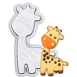 Flycalf Animal Cookie Cutter Giraffe with Plunger Stamps Jungle Cake Decoration for DIY Biscuit Cutter Baking PLA Cutter Molds for Party 3" Kitchen Supplies