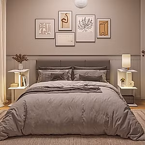 MAHANCRIS End Table with Charging Station and Side Tables with Charging Station bundle，Narrow Side Table for Small Spaces，2-Tier Nightstand with Tempered Glass Top，for Bedroom，Living Room ETWT18E01Z-E