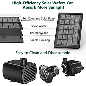 AISITIN 5W Solar Fountain Pump DIY Kit, Bird Bath Solar Water Fountain with 4 Nozzles for Garden/Outdoor, with 3.2ft Water Pipe and Stake, Solar Powered Fountain for Garden, Ponds, Pool, Outdoor