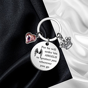 Bible Verse Keychain Christmas Religious Faith Gifts for Women Men - Prayer Christian Keyring for him her Bible Verse - for He Will Order This Angels to Protect You Wherever You Go