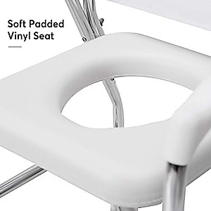 OasisSpace Rolling Shower Chair 400 lb, Rolling Commode Transport Chair with Wheels and Padded Seat for Handicap, Elderly, Injured and Disabled