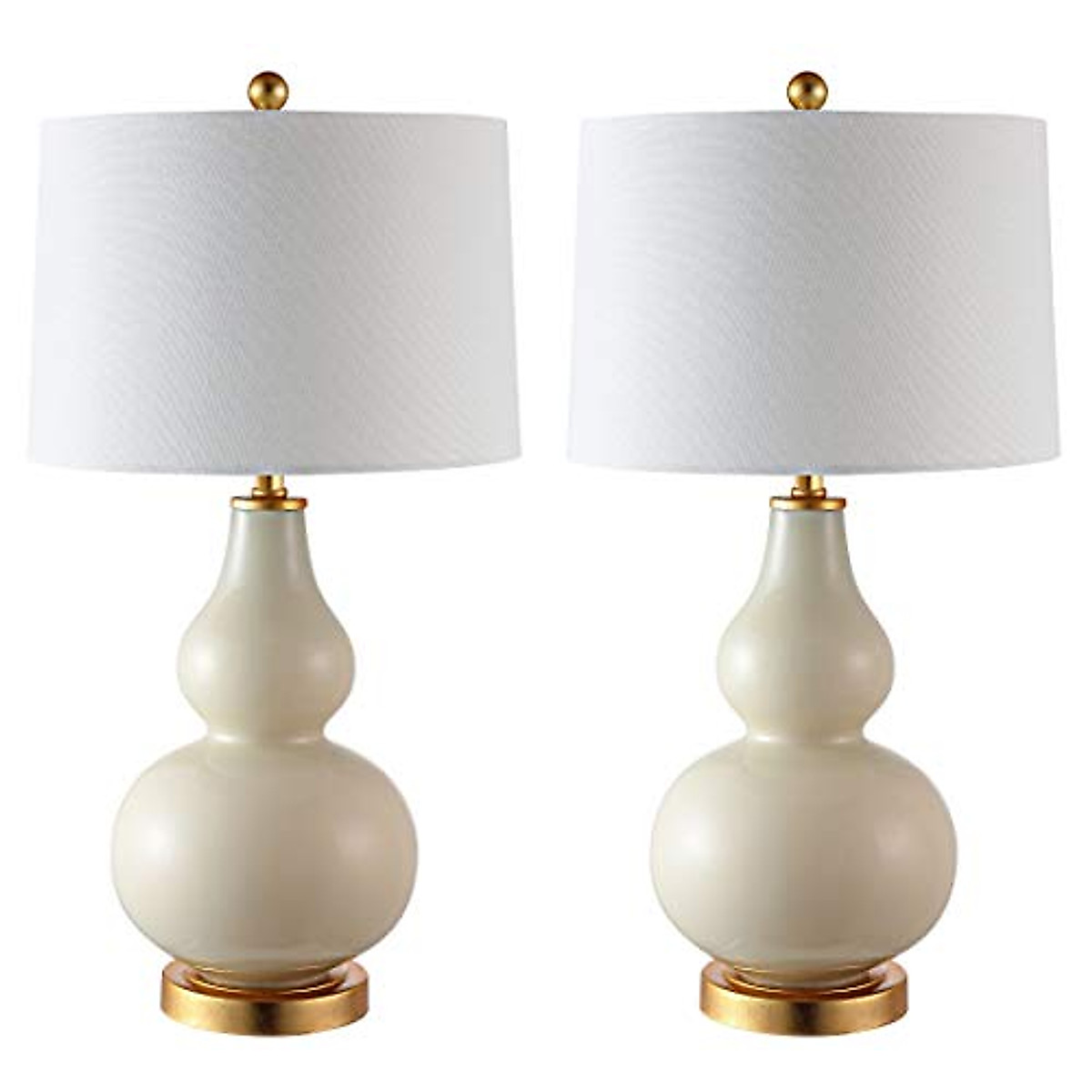 SAFAVIEH Lighting Collection Karlen Modern Contemporary Cream/ Gold Leaf Double Gourd 29-inch Bedroom Living Room Home Office Desk Nightstand Table Lamp Set of 2 (LED Bulbs Included)