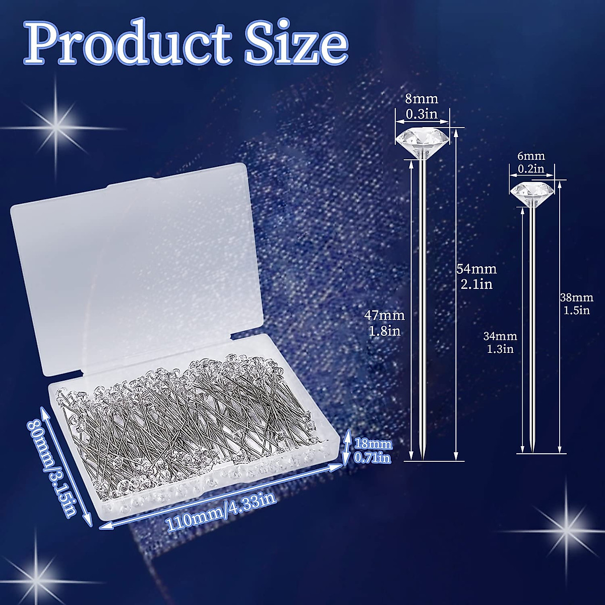 400 PCS Bouquet Pins Flower Pins, Straight Pins Clear Sewing Pins Crystal Diamond Head Pins for Craft Wedding Jewelry Decoration (2.1''/1.5'')