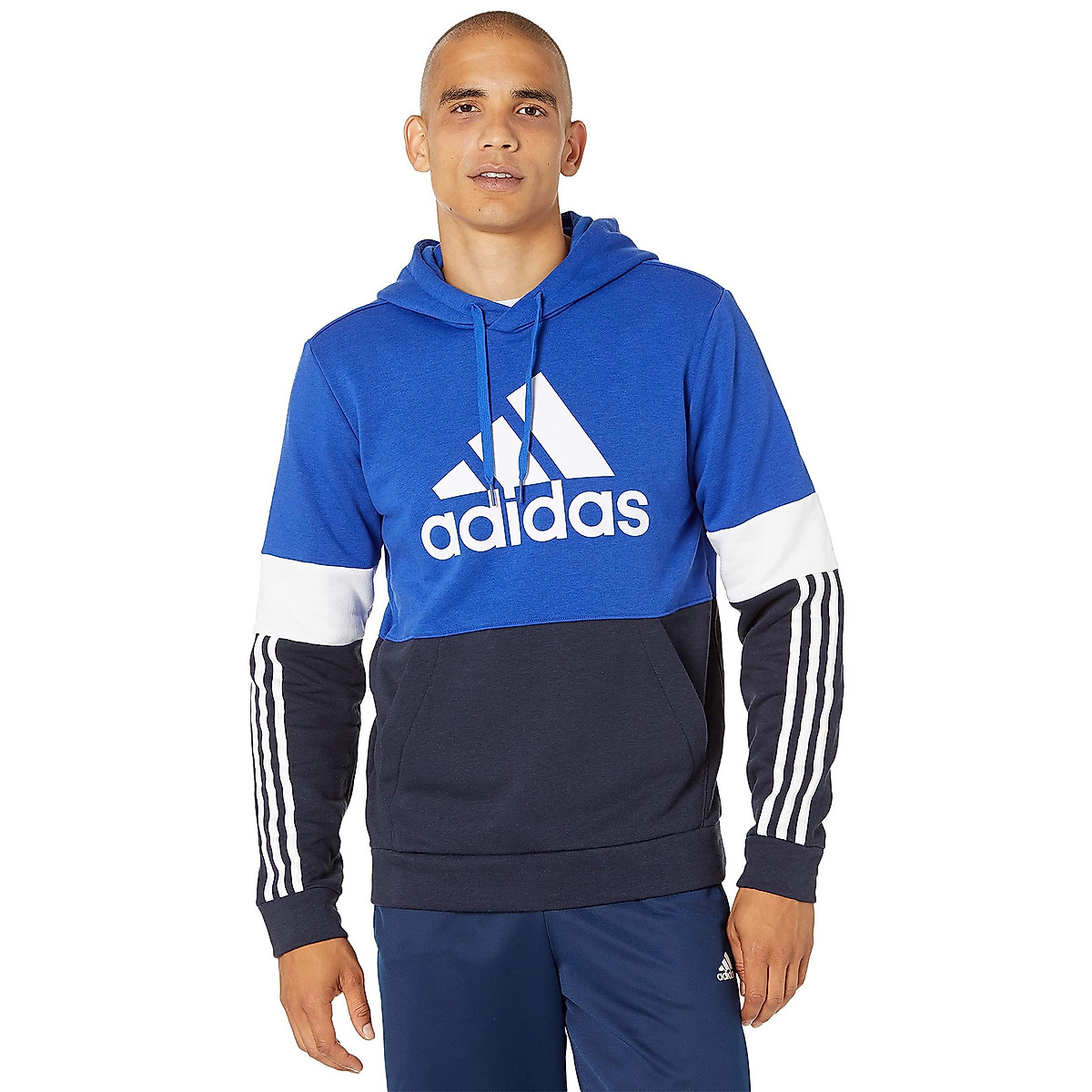adidas Color-Block Pullover Hoodie Bold Blue/White 2XL