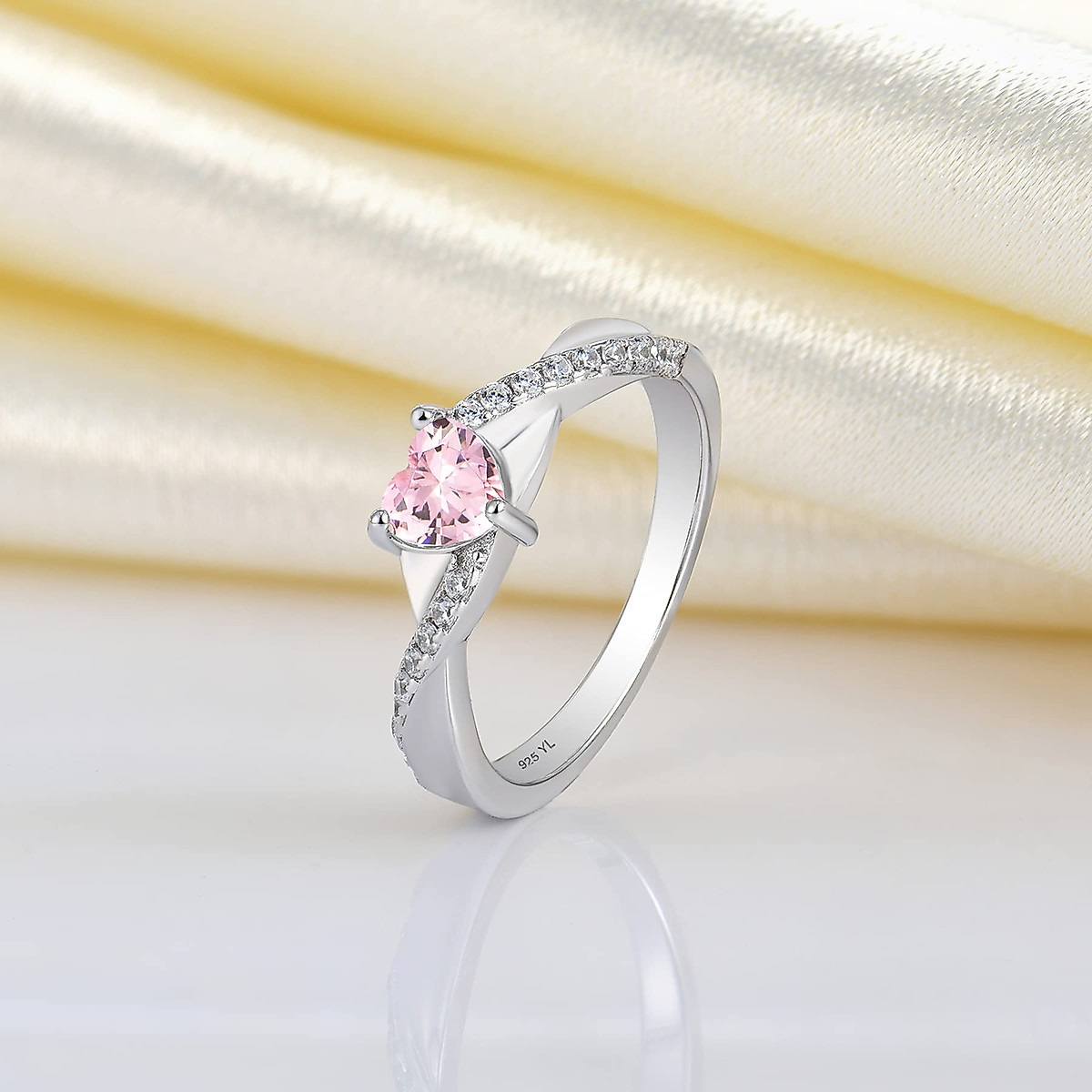YL 925 Sterling Silver Engagement Rings Heart Cut 5MM Created Pink Tourmaline Infinity Ring for Women-size6