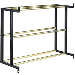 MyGift 3 Tier Wall Mounted Modern Minimalist Black and Brass Tone Metal Shoe Rack, Hanging Shoes Organizer Shelf for Closet, Mudroom, Entryway, Holds 6 Pairs
