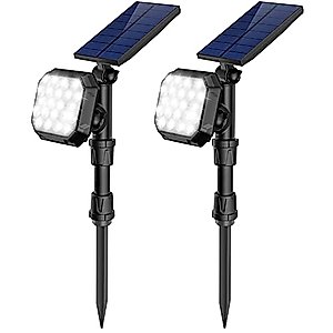 ROSHWEY Solar Lights Outdoor, 22 LED 700 Lumens Bright Solar Powered Flood Lights Waterproof Spotlight Outside Lights for Garden, Driveway, Pathway, Walkway - Cool White, 2 Pack
