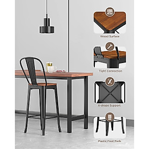 Aiho Bar Stools 30” Dining Chairs Outdoor Patio Bistro Set of 2 Metal Height Bar Stools with Wood Seat and Removable Backrest, Gloss Black