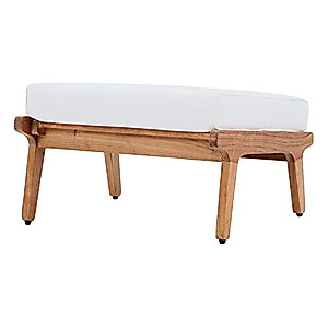 Modway EEI-2936 Saratoga Premium Grade A Teak Wood Outdoor Patio Ottoman with Cushions in Natural White