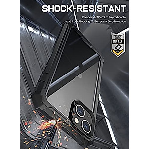 Poetic Guardian Case Compatible with iPhone 14 6.1 Inch, [20 FT Mil-Grade Drop Tested] Full-Body Hybrid Shockproof Protective Rugged Clear Cover Case with Built-in Screen Protector, Black/Clear