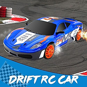 AGNEVE RC Drift Car 1:24 Scale RC Car with LED Lights Glow and Drifting Tires 2.4GHz Remote Control Car 4WD 14KM/h High-Speed RC Cars with 2 Rechargeable Batteries Boys Girls