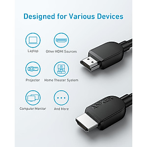 Anker HDMI 2.1 Cable 8K@60Hz,6FT Ultra HD 4K@120Hz HDMI to HDMI Cord,48 Gbps Certified Ultra High-Speed HDMI Cable,Compatible with PlayStation 5,Xbox,Samsung TVs,and More