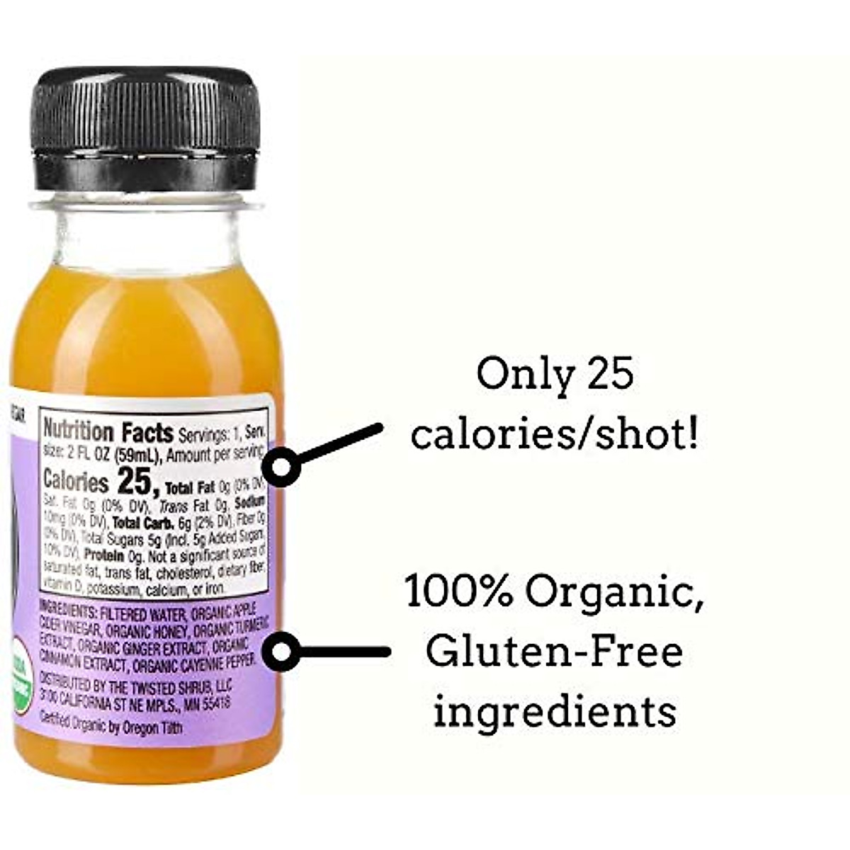 The Twisted Shot | Apple Cider Vinegar Shots with Turmeric, Ginger, Cinnamon, Honey & Cayenne | Wellness Drink | 100% USDA Certified Organic | Gut Health |Liquid, 12-Pack of 2oz Shots