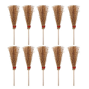 10 PCS Mini Witch Straw Brooms Wooden Mini Broom Party Decoration Costume Props Photo Props Mini Furniture Halloween Decoration