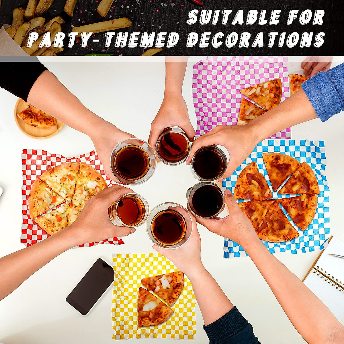 Fuutreo 800 Sheets Checkered Dry Waxed Deli Paper Sheets 12 X12 Inch Food Basket Liners Sandwich Wrapping Paper Hamburger Wrappers Wax Paper Deli Wrap for Kitchen Food Bread Hamburger, 8 Colors