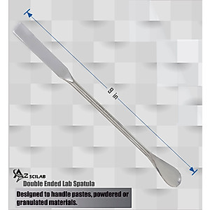 A2Z-DE002 Stainless Steel Double Ended Micro Lab Spatula Sampler, Square & Flat Spoon End, 9" Length