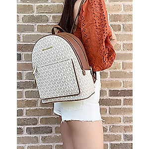 Michael Kors Kenly Medium Adina Backpack Pebbled Leather Vanilla MK Signature