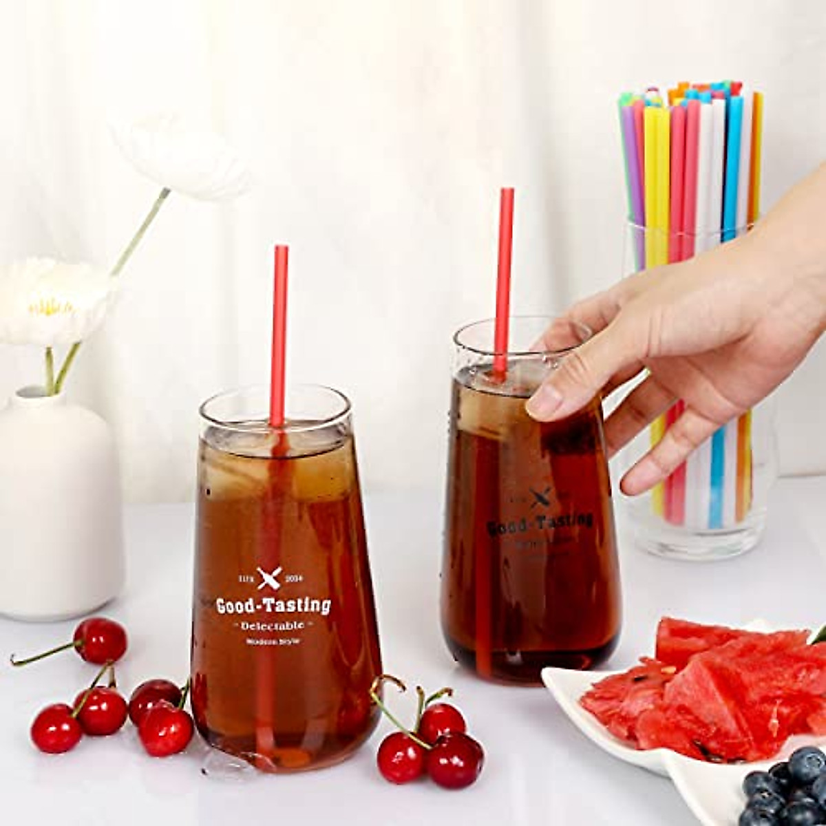 500 Pcs Colorful Disposable Drinking Plastic Straws.(0.23'' diameter and 8.26" long)-8 Colors