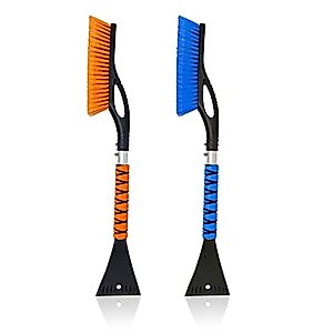 EcoNour 27" Car Snow Brush and Ice Scrapers for Car Windshield (2 Pack) | Scratch Free Bristle Head Snow Brush & Tough Window Snow Scraper with Aluminium Body | Snow Removal Winter Car Accessories