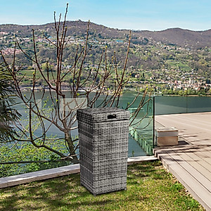 Outdoor Backyard Wicker Trash Can with Lid PE Rattan Steel Frame Waste Basket Trash Bin for Patio, Backyard, Lawn, Porch, Deck and Indoor Kitchen, Bathroom 31 Inch Tall Trash Can 24 Gallon Gary