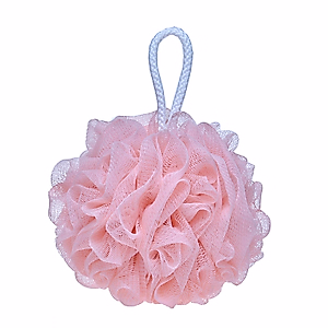 LISSOMPLUME Mesh Pouf Bath Sponge Exfoliating Shower Ball Pom Cleaning Accessory Pink Color