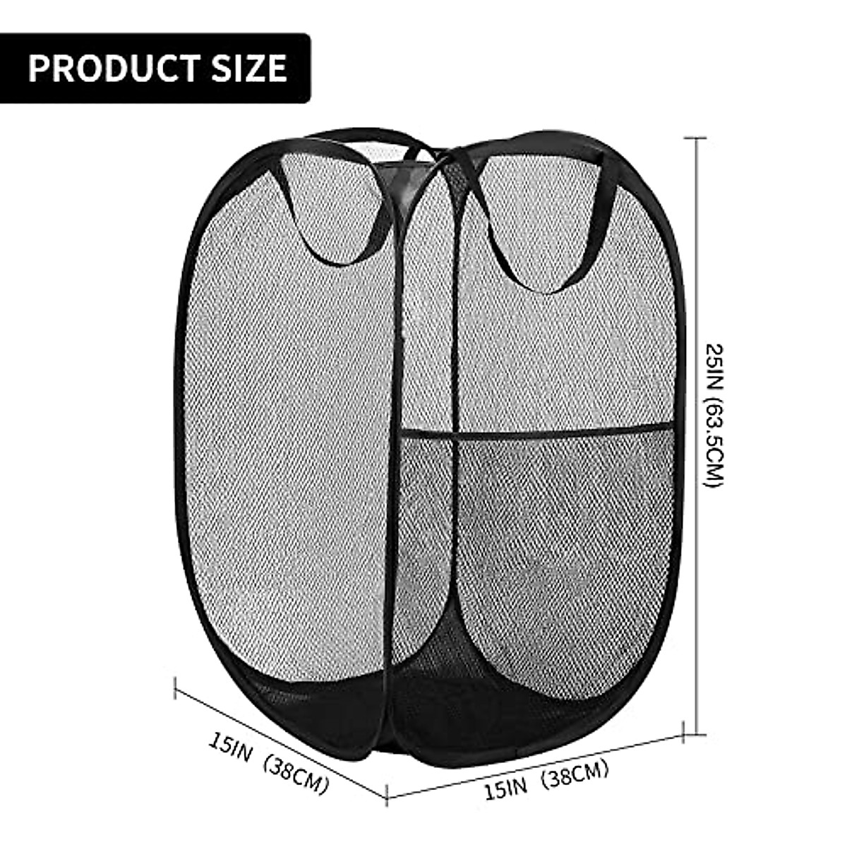 Simplized Popup Laundry Hamper Large Foldable | Pop-up Mesh Hamper Dirty Clothes Basket with Carry Handles (2 Pack-Large)