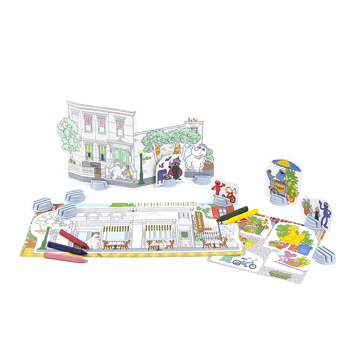 Green Toys Sesame Street Neighborhood Maker Coloring Activity Set - 19 Piece Pretend Play, Motor Skills, Creative Arts & Crafts Kids Toy Set.