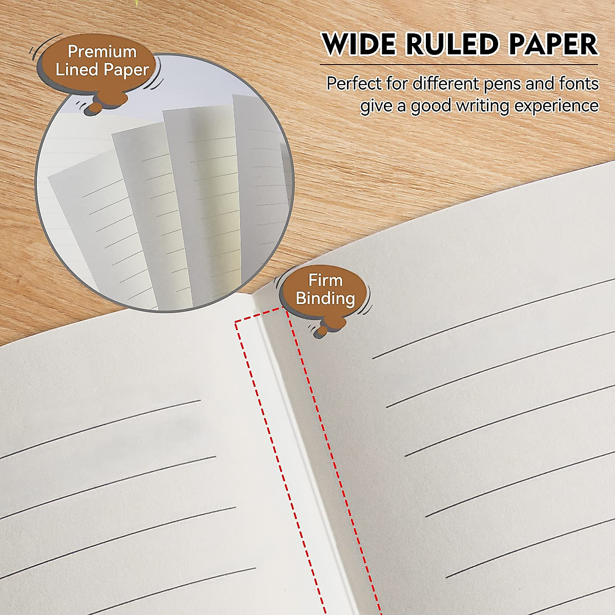 Soomeet Lined Journal Notebook, 200 Pages, Leather Hardcover Notebooks, A5 College Ruled Thick Classic with Pen Loop Notebook Journals for Writing, for Women Men Office School, 5.75'' X 8.38'', Brown