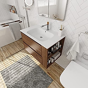 Voohek Bathroom Vanity Set, Cabinet & Sink Combo, for Apartment Dorm, Kitchen, Home Office, 30 Inch (Side Storage), Brown Oak