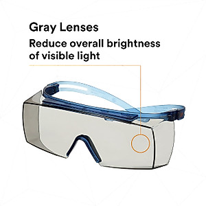 3M Safety Glasses, SecureFit 3700 Series, Anti-Scratch, Fits Over Glasses, Indoor/Outdoor Gray Lens, Blue Temple