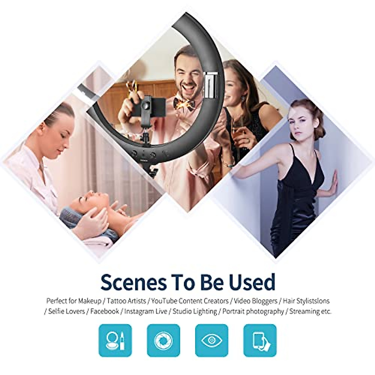 NEEWER 18" LED Ring Light Kit for Makeup YouTube TikTok Video Blogger Salon, Adjustable Color Temperature with Battery/DC Power Option, USB Battery Charger, AC Adapter, Phone Clamp and Stand