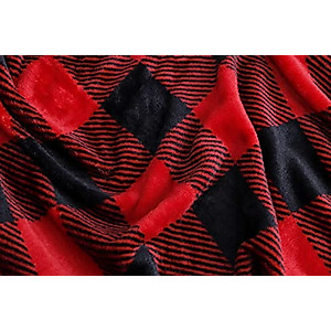 Winter Warm Red and Black Buffalo Plaid Patterned Decorative Super Soft Twin Woven Fleece Couch Throw Blanket