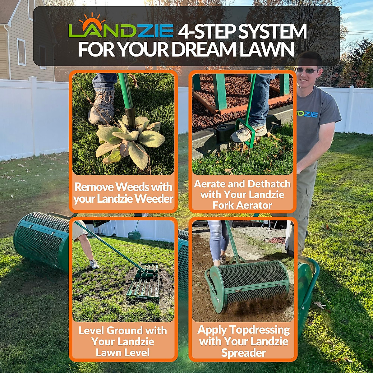 Landzie 24 Inch Wide 16 Inch Diameter Metal Mesh Basket Lawn and Garden Rolling Yard Soil, Peat Moss, Manure, and Compost Topdressing Push Spreader