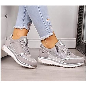 Ladmiple Womens Tennis Shoes Women's Running Shoes Non Slip Athletic Tennis Walking Sneakers Classic Casual Fashion Slip On Comfort Platform Shoes Grey