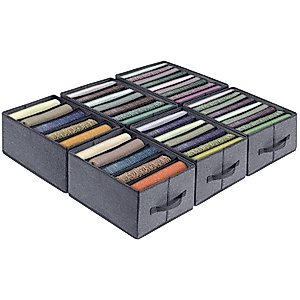 6 Pcs Large Size Wardrobe Clothes Organizers 5/7/9 Grids Foldable Clothes Organizers with Handles for Pants, Jeans, Sweater, T-shirt, Thin Coat, Dress 16.9 x 11.8 x 8.6 Inches Stackable Storage Bin