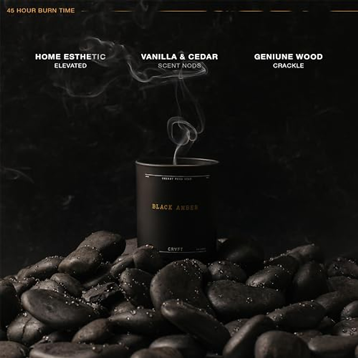 CRVFT Men's Candle - Cherry Wood Candle - Soy Candle 45 Hour Burn Time - Room Decor and Housewarming Gift for Men - 7oz/200g (Black Amber)