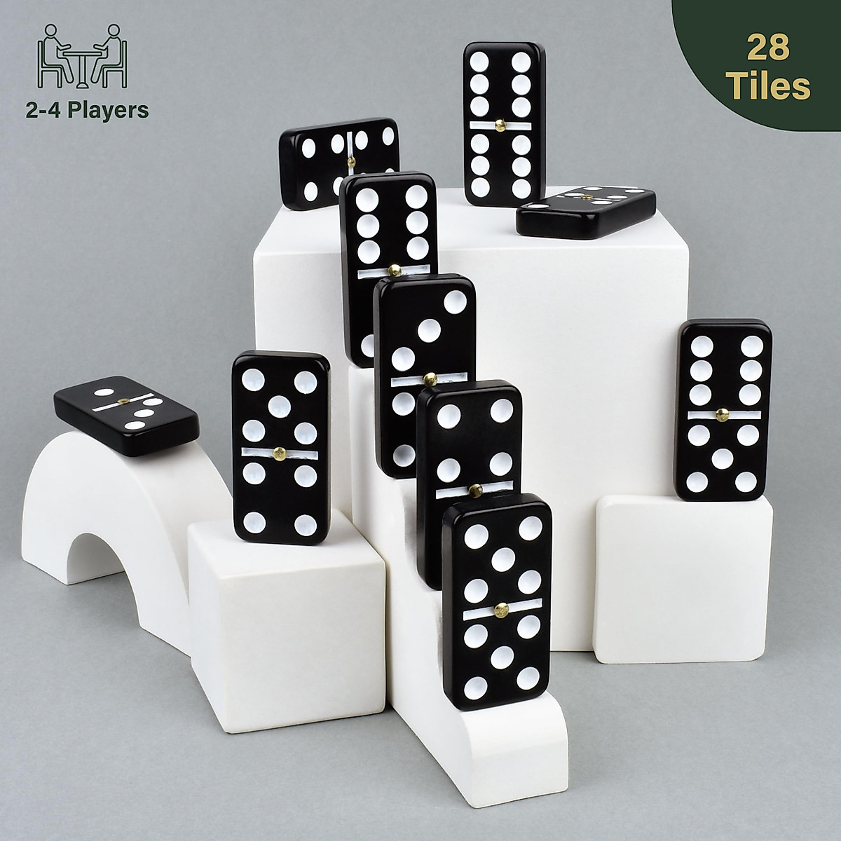 Dominos Set for Adults and Kids - Dominoes - Domino Classic Board Games, Christmas Games – Double Six Standard Dominos Set 28 Tiles with Black Leather Case - Juegos de Mesa (Black Leather Case)