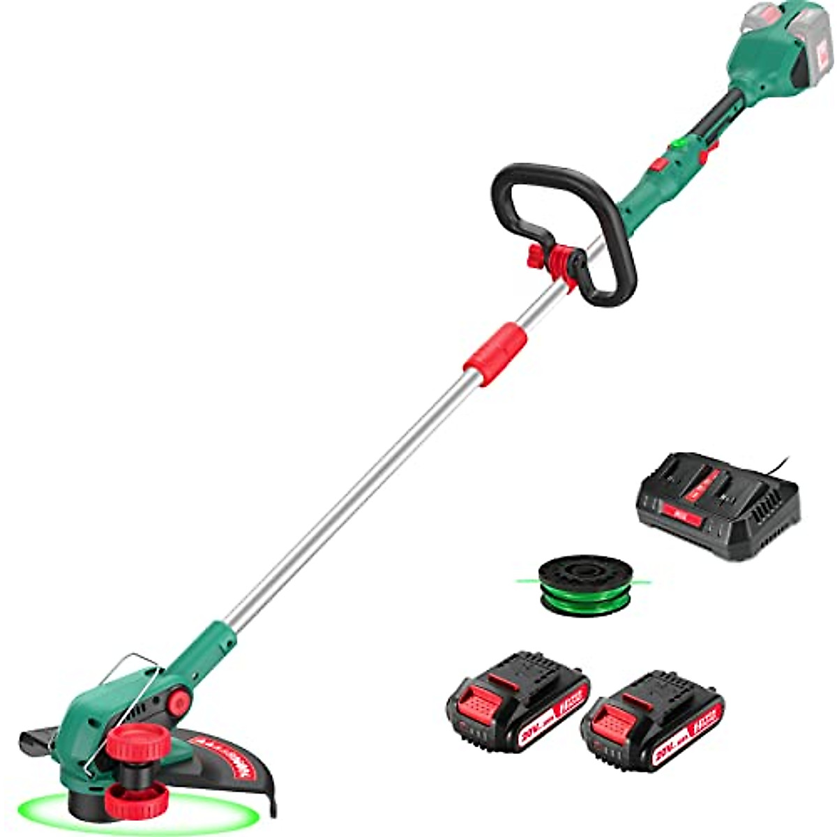 HYPERECHO Battery Weed Wacker, 40V 14 inch Cordless Brushless String Trimmer, Auto-Feed Lines Weed Eater with Adjustable Handle and Height, 2 * 2.0Ah Battery & Fast Charger Included