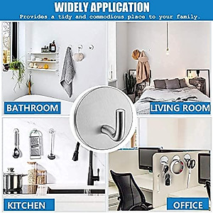 Heavy Duty Self Adhesive Hooks 8 Pack Bathroom Towel Hook Without Nails Metal Sticky Hooks for Hanging Coat Clothes Shower Hat, Stick on Wall Closet Kitchen Hooks, Durable, Stainless Steel