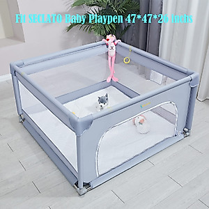 SECLATO Washable Baby Play Mat Portable Playmat for Babies, Foldable Toddler Playpen Mat Baby Tummy Time Mat, Soft Floor Play Mats for Infants Extra Large Crawling Mat 47x47 -Grey