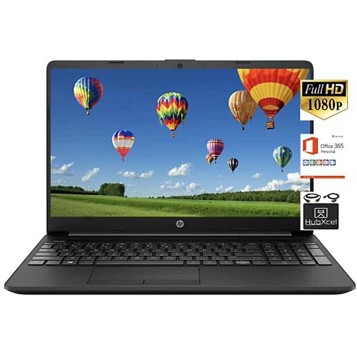 2021 Premium HP 15.6” FHD IPS Anti-Glare Thin Laptop,Intel Celeron N4020 Processor, Dual Core up to 2.8 GHz, 4GB RAM 128GB SSD,HDMI,WiFi,BL, Win10 S+1-Year Office 365 w/Hubxcel Cables, Black