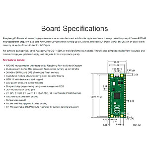 With Pre-Soldered Header Raspberry Pi Pico Microcontroller Development Board Based on Raspberry Pi RP2040 Chip,Dual-Core ARM Cortex M0+ Processor