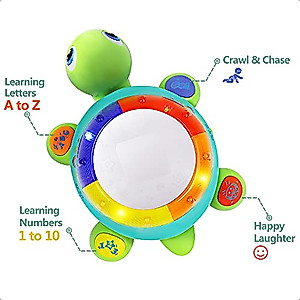 iPlay, iLearn Baby Musical Turtle Toy, Spanish English Bilingual Learning, Toddler Crawling Toys W/ Light & Sound, Infant Development Educational Birthday Gifts 6 7 8 9 10 12 Month 1 Year Old Boy Girl