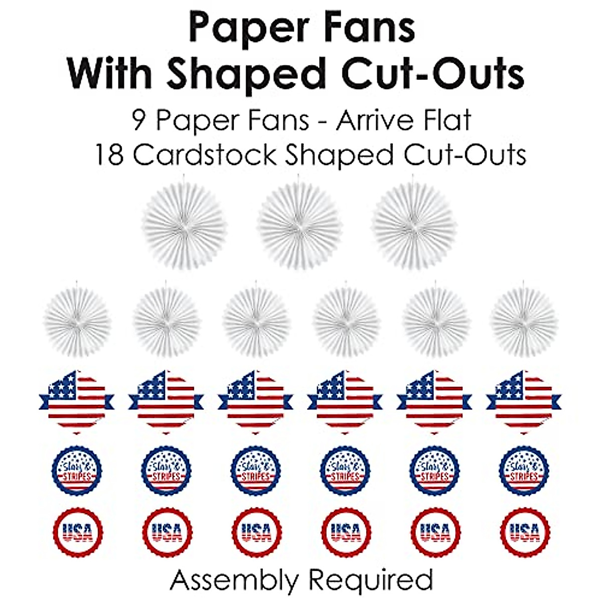 Big Dot of Happiness Stars and Stripes - Hanging Patriotic Party Tissue Decoration Kit - Paper Fans - Set of 9