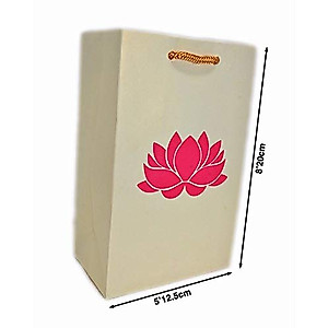 Desi Favors Lotus Gift Bags - Lotus Printed Paper Gift Bags for Christmas Weddings Birthdays Pooja/Puja Return Gifts Shagun Gift Bags - 7.4x4.7x3.14 Inch (Pack of 8)